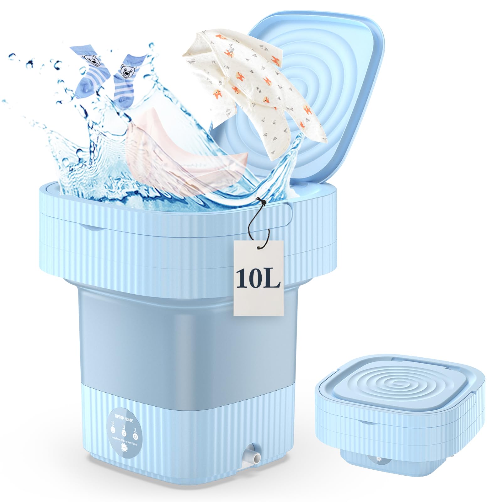 Portable Washing Machine, 10L Mini Washing Machine for Camping, 3 Modes Foldable Mini Washer Deep Cleaning Baby Clothes Underwears Socks Towels for RV Travel Dorm Apartment Laundry