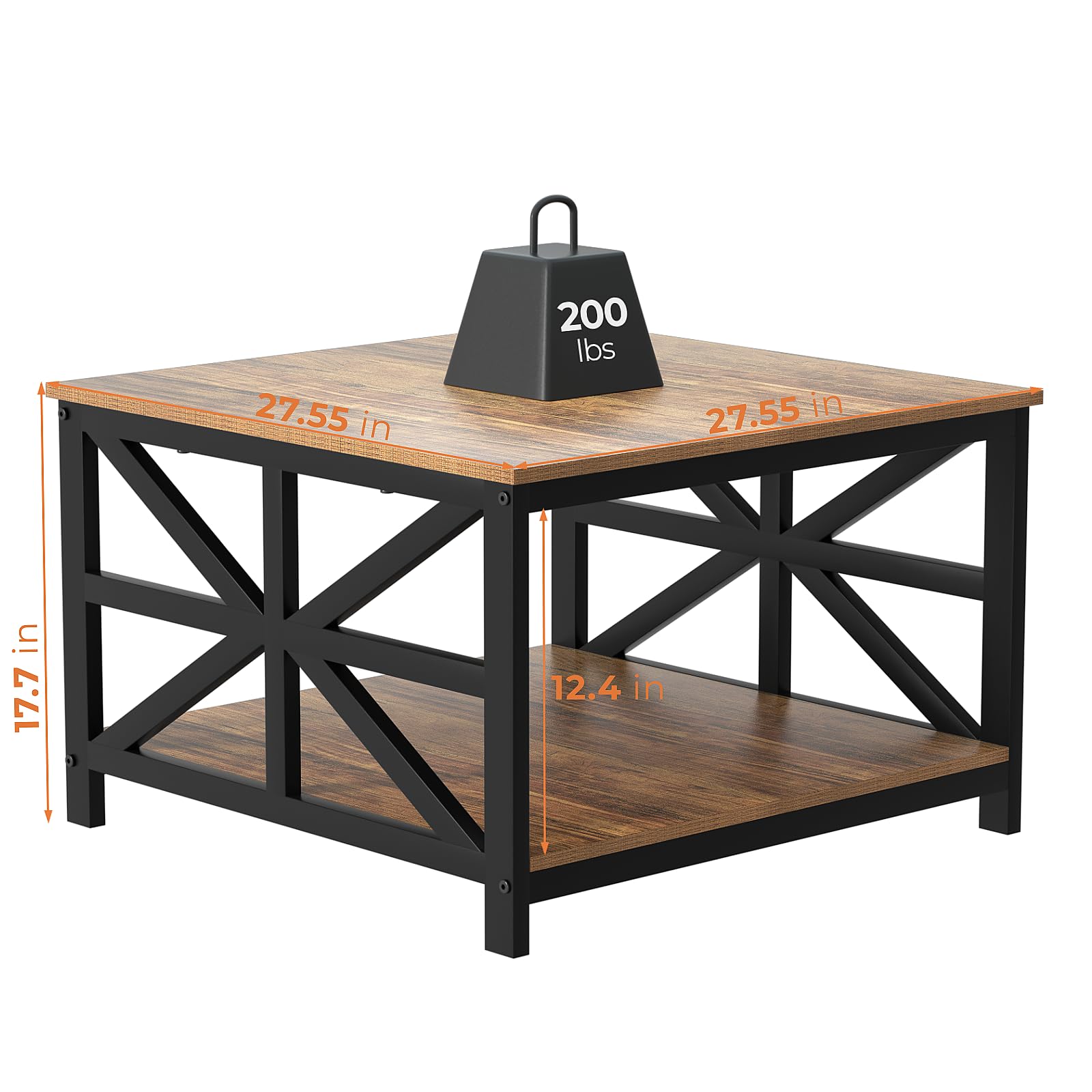 GreenForest Coffee Table with Storage, 27.6 inch Square Coffee Table, Seamless One-Piece Tabletop Design, Small Coffee Tables for Living Room, Farmhouse Sofa Table, Rustic Center Table, Walnut
