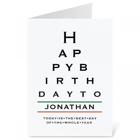 Personalized Eye Chart Birthday Create a Card, Funny Age Humor with Recipient's Name, Great for Men, Women and all Friends, Single Large Card 5" by 7"