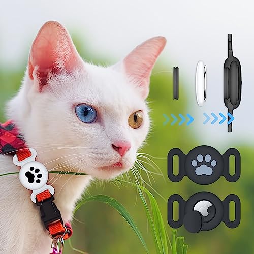 SZJCLTD Waterproof Airtag Dog Collar Holder (2 Pack), Protective Anti-Lost Airtag Case for GPS Dog Tracker, Silicone Airtag Cat Collar Dog Airtag Holder for Pets(Black/Black)