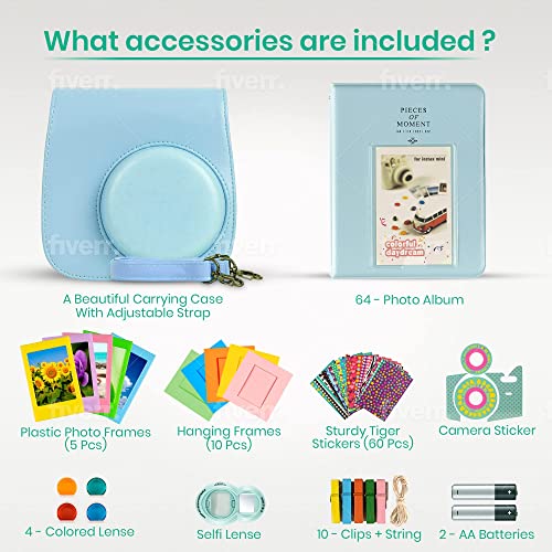 FujiFilm Instax Mini 9 Instant Camera + Fujifilm Instax Mini Film (60 Sheets) Bundle with Deals Number One Accessories Including Carrying Case, Selfie Lens, Photo Album (Cobalt Blue)