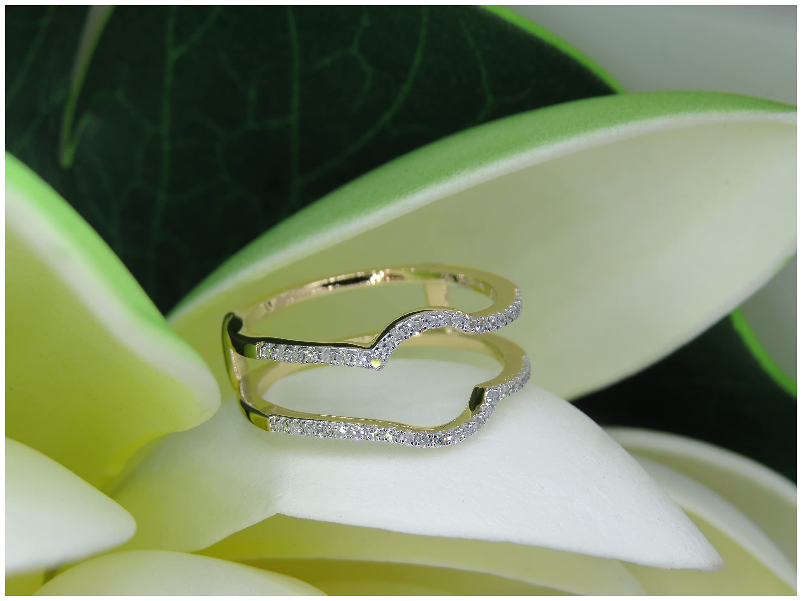 Dazzlingrock Collection 0.20 Carat (ctw) Round White Diamond Anniversary Wedding Enhancer Guard Double Ring 1/5 CT, 14K Yellow Gold, Size 8.5