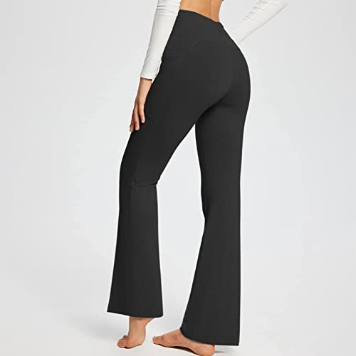 TIMIFIS Yoga Pants Women Flare High Waisted Leggings with Pockets Casual Loose Bootcut Joggers Solid Color Workout Pants