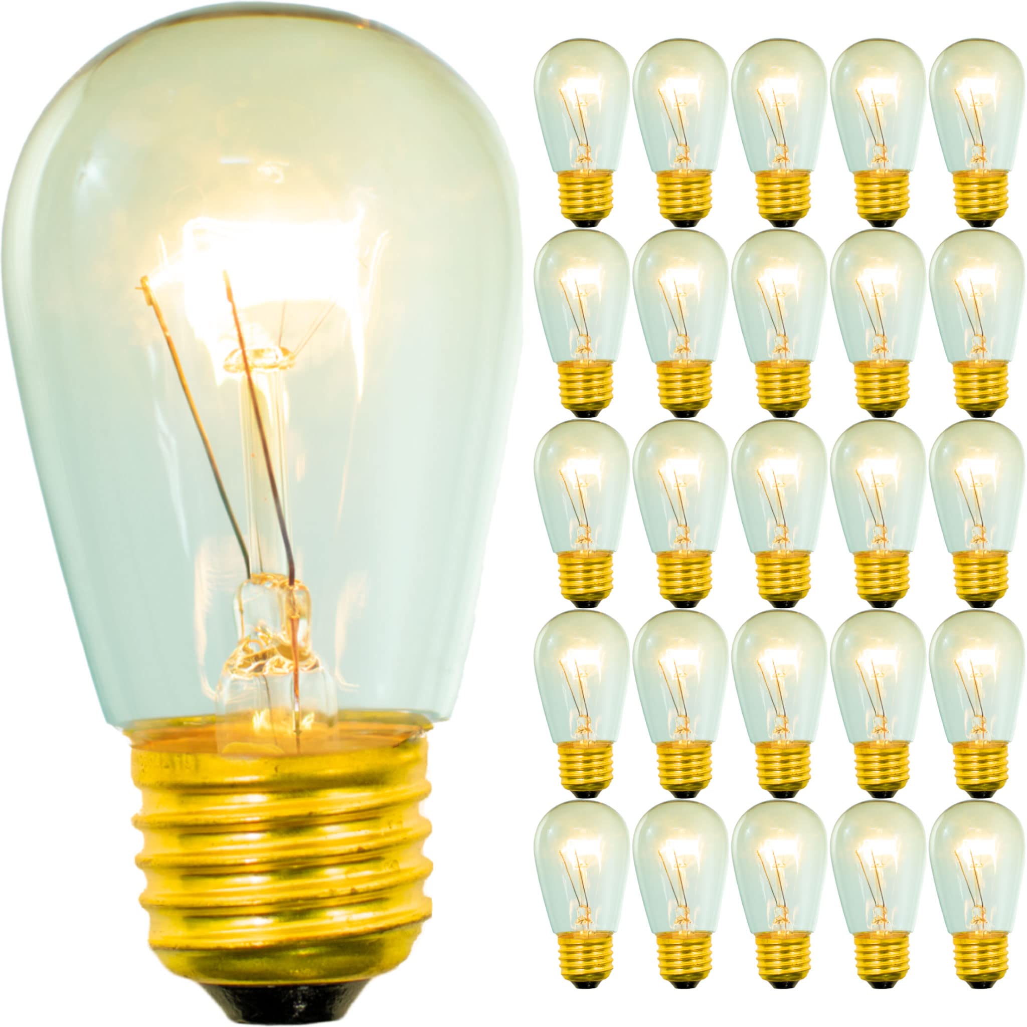 EST. LEE DISPLAY L D 1902 Clear Warm White Edison Bulbs 25/pcs Incandescent S14 Light Bulbs 11-Watt, 120-Volt, E26 Medium Base Sockets
