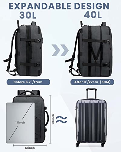 LOVEVOOK Travel Backpack, 30-40L Expandable Extra Large Backpack with Lock, Carry on Backpack 17 Inch with USB Port, Anti-Theft Water Resistant Business Backpack for Men Women, Dark Grey