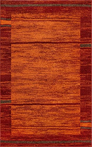 Unique Loom Autumn Collection Modern Contemporary Casual Abstract Area Rug, Rectangular 5' 0 x 8' 0, Terracotta/Burgundy Border