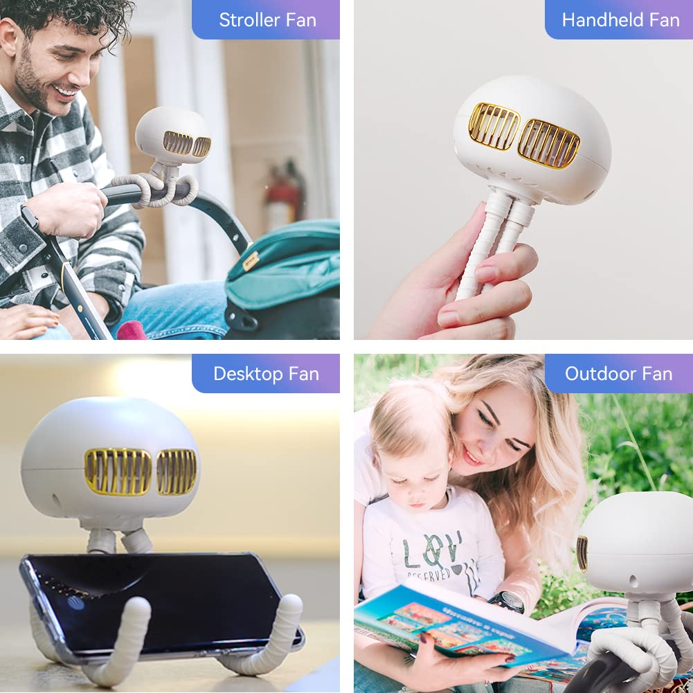 UJAY Stroller Fan,Mini Personal Portable Desktop Fan,Non-Slip Durable,USB or Battery Powered, Bladeless Fan Design, Stylish and Safe,Low Noise, Short Charging Time,Long Use Time