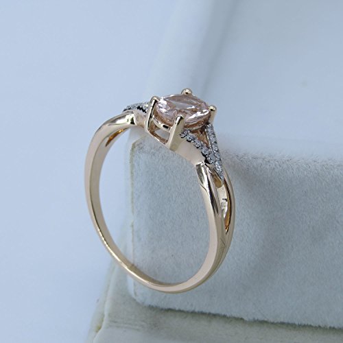 Dazzlingrock Collection 10K Round Morganite & White Diamond Ladies Split Shank Halo Engagement Ring, Rose Gold, Size 6.5