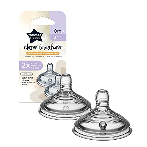 Tommee Tippee Closer to Nature Extra Slow Flow Baby Bottle Nipples, 0m+ ā 2pk