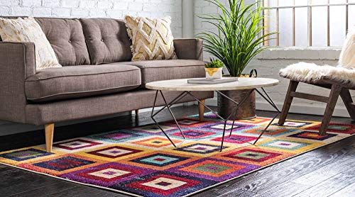 Unique Loom Estrella Collection Colorful, Geometric, Squares Modern, Abstract Area Rug, Rectangular 5' 0" x 8' 0", Multi/Beige