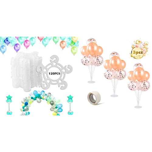 Tinabless Balloon Arch Clips(120 pcs) + 3 Set Balloon Stand Holder Kit for Birthday Wedding Party Decorations Supplies