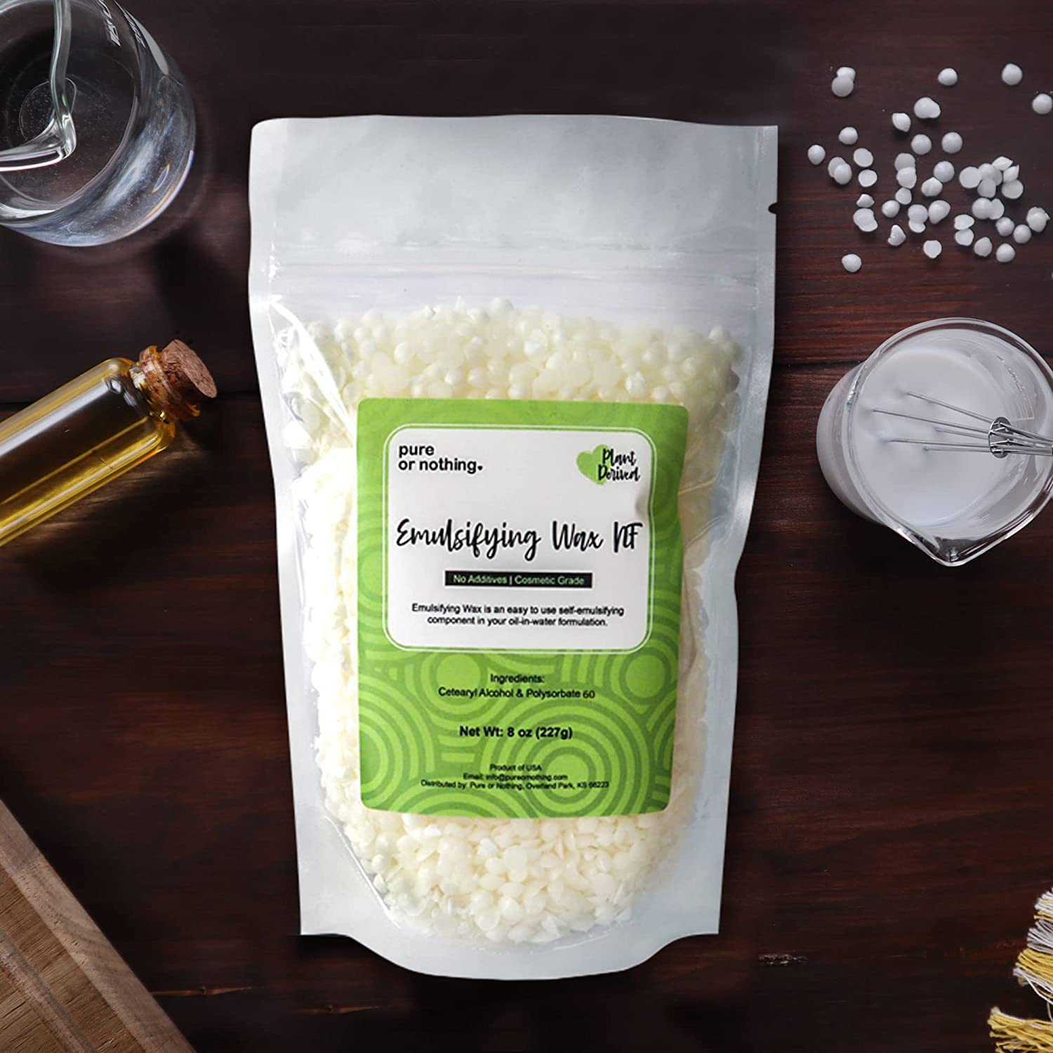 Pure or Nothing | Non-GMO Emulsifying Wax NF Pastilles - 8 oz. | Product of USA | 100% Natural Plant Derived | For Lotion, Cream Making & Cosmetic Formulation | Cosmetic Grade