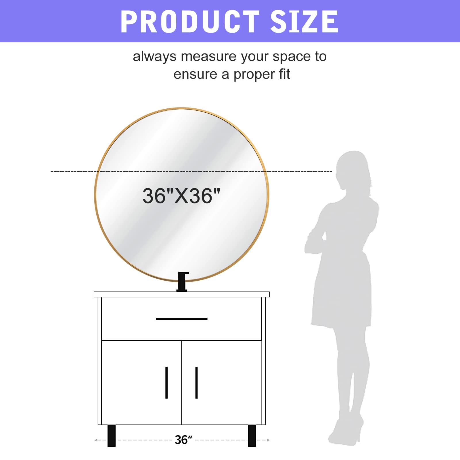Yesmirrorcom Round Mirror 36 inch， Large Round Mirror Gold Frame,Circle Mirror 36 inch, Circular Wall Mirrors for Bathroom, Entry, Dining Room, & Living Room