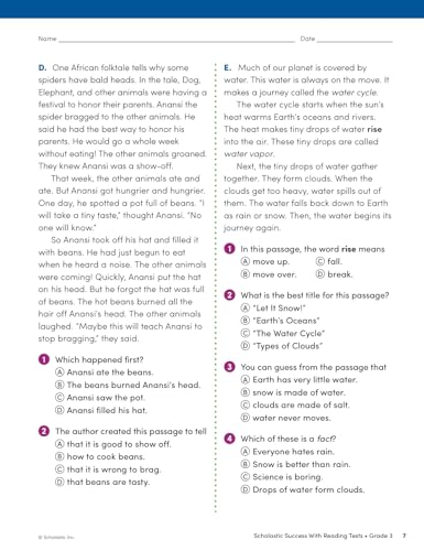 Scholastic Success with Reading Tests Grade 3 Workbook