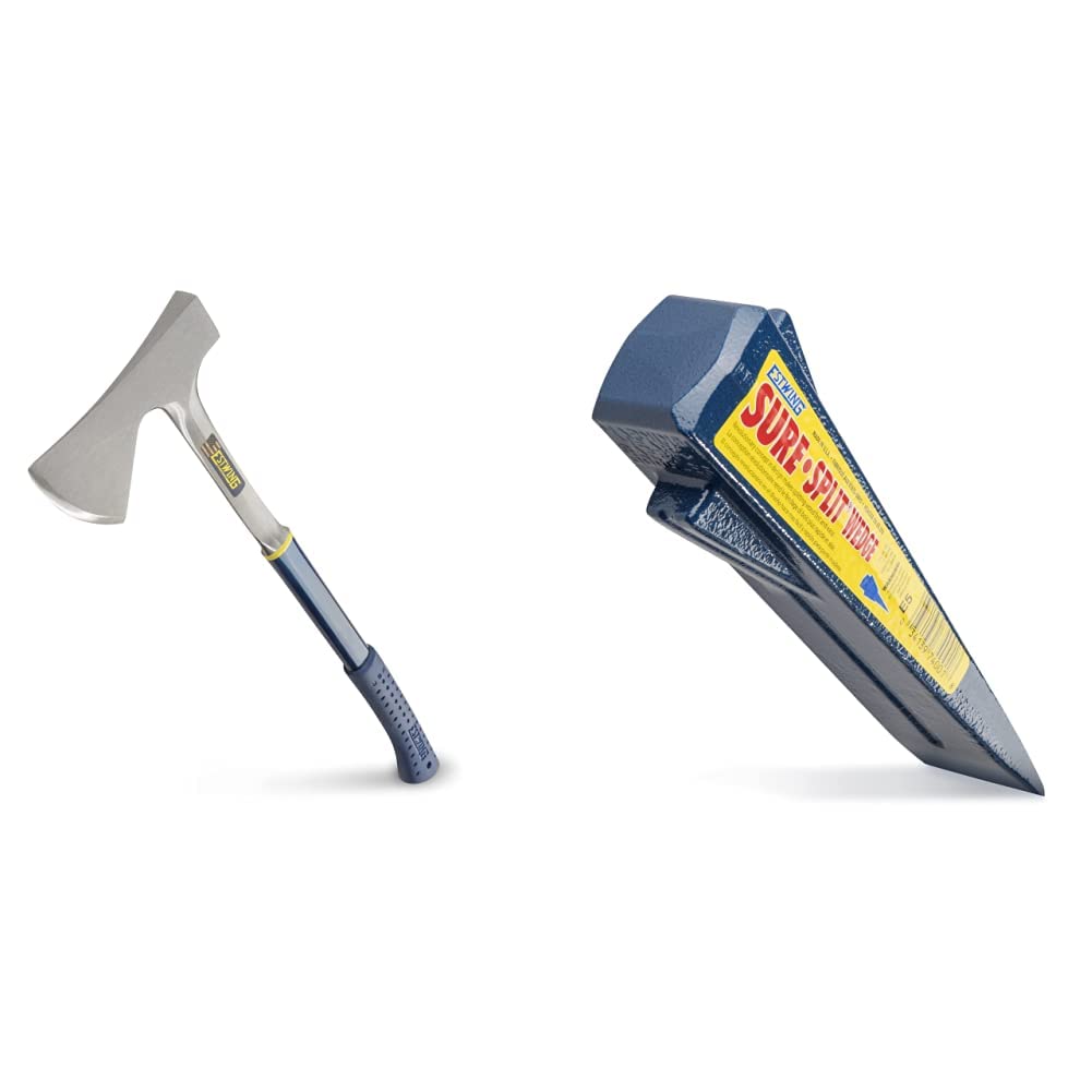 ESTWING Camper's Axe - 26" Wood Splitting Tool with All Steel Construction & Shock Reduction Grip - E45A | Estwing E-5 5 Lb Sure Split Wedge