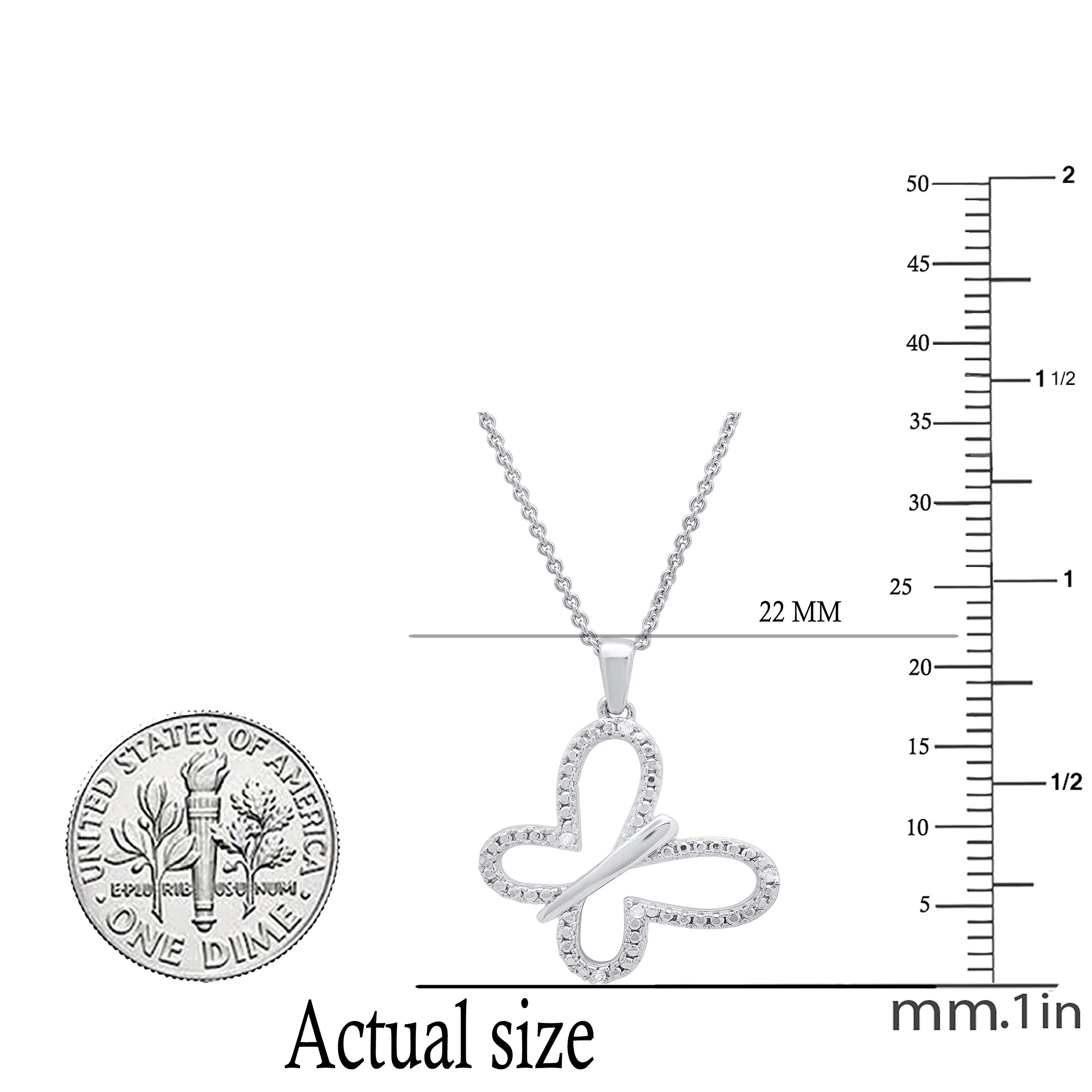 Dazzlingrock Collection 0.03 Carat (ctw) Round White Diamond Ladies Butterfly Pendant (Silver Chain Included), Sterling Silver