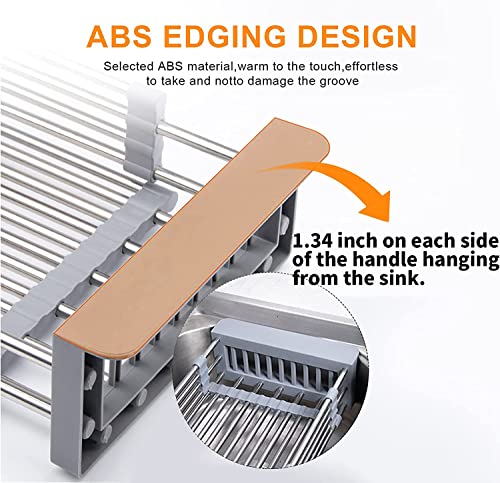 Expandable Kitchen Sink Dish Drainer,Retractable Kitchen Sink Organizer,Stainless Steel Dish Rack Home Foldable Multifunction Expandable Hanging Drainer Drying with Board Divider Drain Adjustable