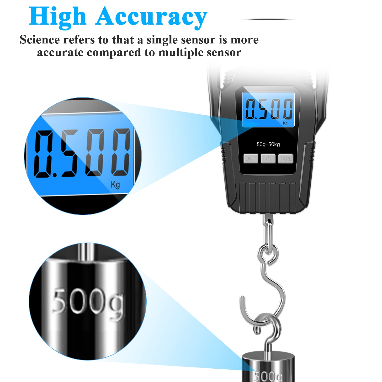 Digital Fish Scale Hanging Scale Fishing Scale, SKEAP 110lb/50kg Luggage Scale,Fish Weighing Scale, Upgrade Large Handle & Backlit LCD Display, Black,Fishing Gifts for Men,Black