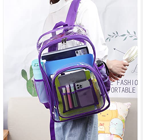 MCWTH Clear Backpack Heavy Duty PVC Plastic Transparent Backpacks School College Bookbag (Purple)