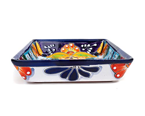 Enchanted Talavera Pottery Hand Painted Ceramic Rectangle Serving Platter Dish Appetizer Plate Tray Food Mexican Floral Pattern Party Fiesta Thanksgiving Jewelry Holder (Medium 9.5 x 7.5 x 1.75)