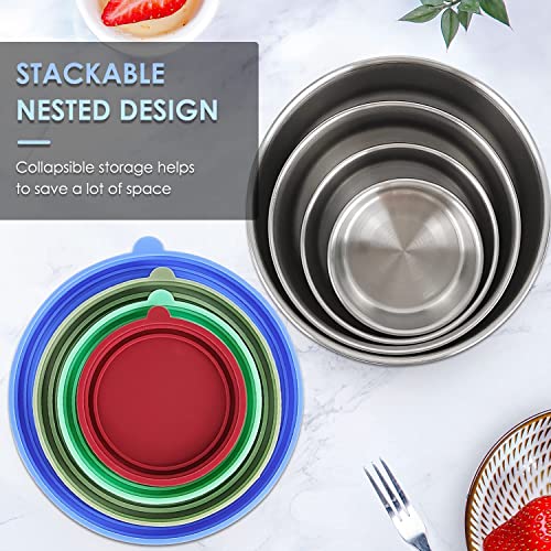 ikitchen Stainless Steel Snack Containers with Leakproof Silicone Lids, Salad Dressing Containers for Kids Reusable Metal Nesting Lunch Condiments Container Food Storage Set of 4