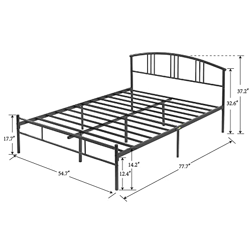 VECELO Full Bed Frame with Headboard and Footboard, 14 Inch Metal Platform Mattress Foundation, Sturdy Premium Steel Slat/No Box Spring Needed