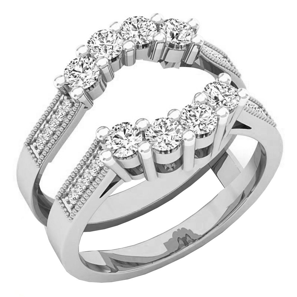 Dazzlingrock Collection 0.85 Carat (Ctw) 10K Round White Diamond Ladies Wedding Double Ring, White Gold, Size 6