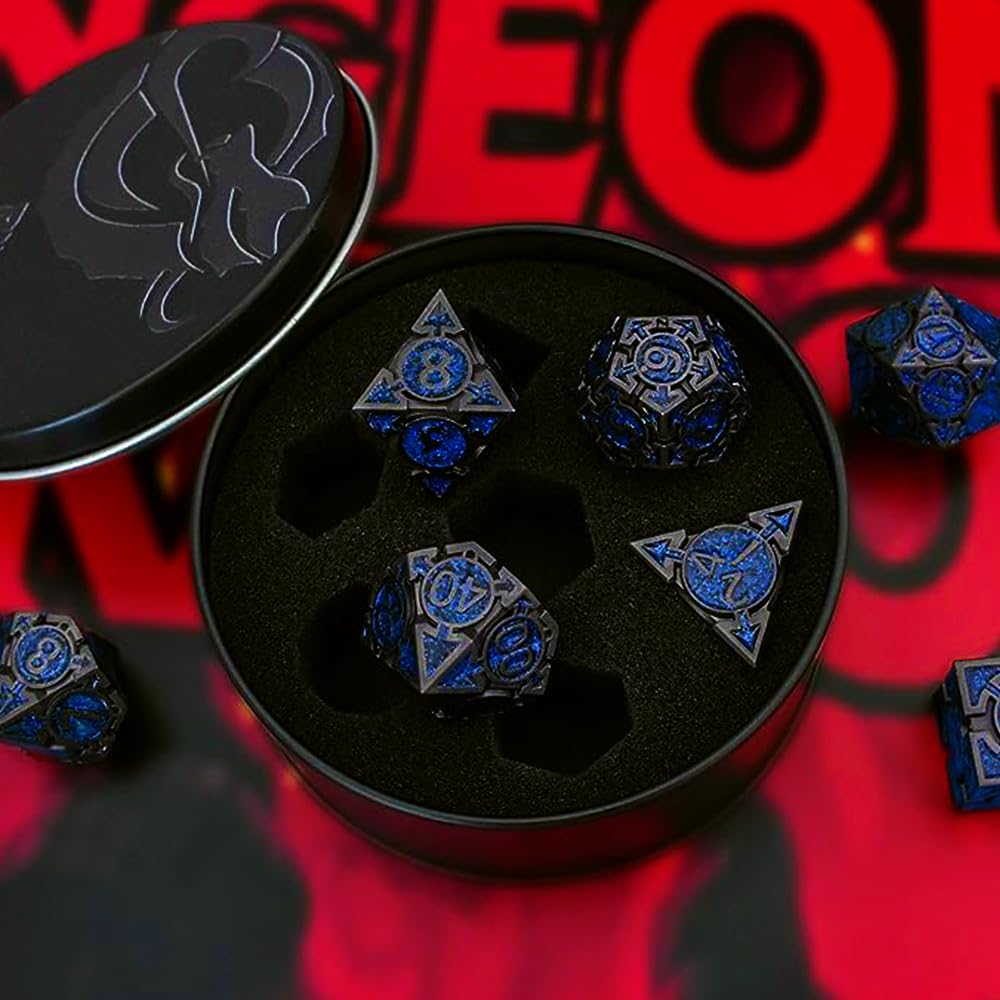 DND Metal Dice Set, RULE DICE 2022 New 7pcs Large Size-7.77oz Weight Polyhedral D&D Dice for Dungeons and Dragons and Other Role Playing Multiplayer Games(Sapphire Blue)…