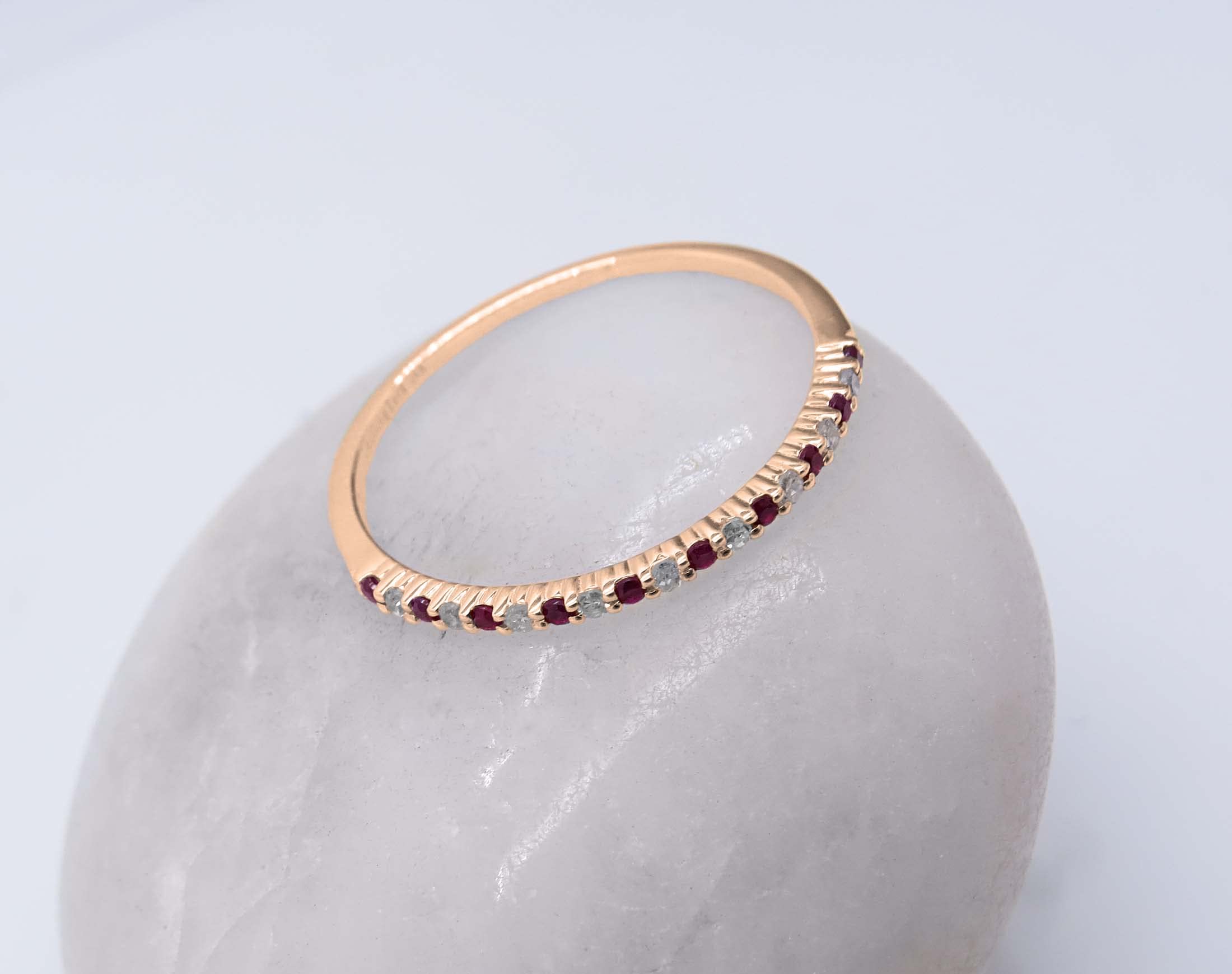 Dazzlingrock Collection Alternate Round Ruby & White Diamond Wedding Stackable Band for Women in 14K Rose Gold, Size 5.5