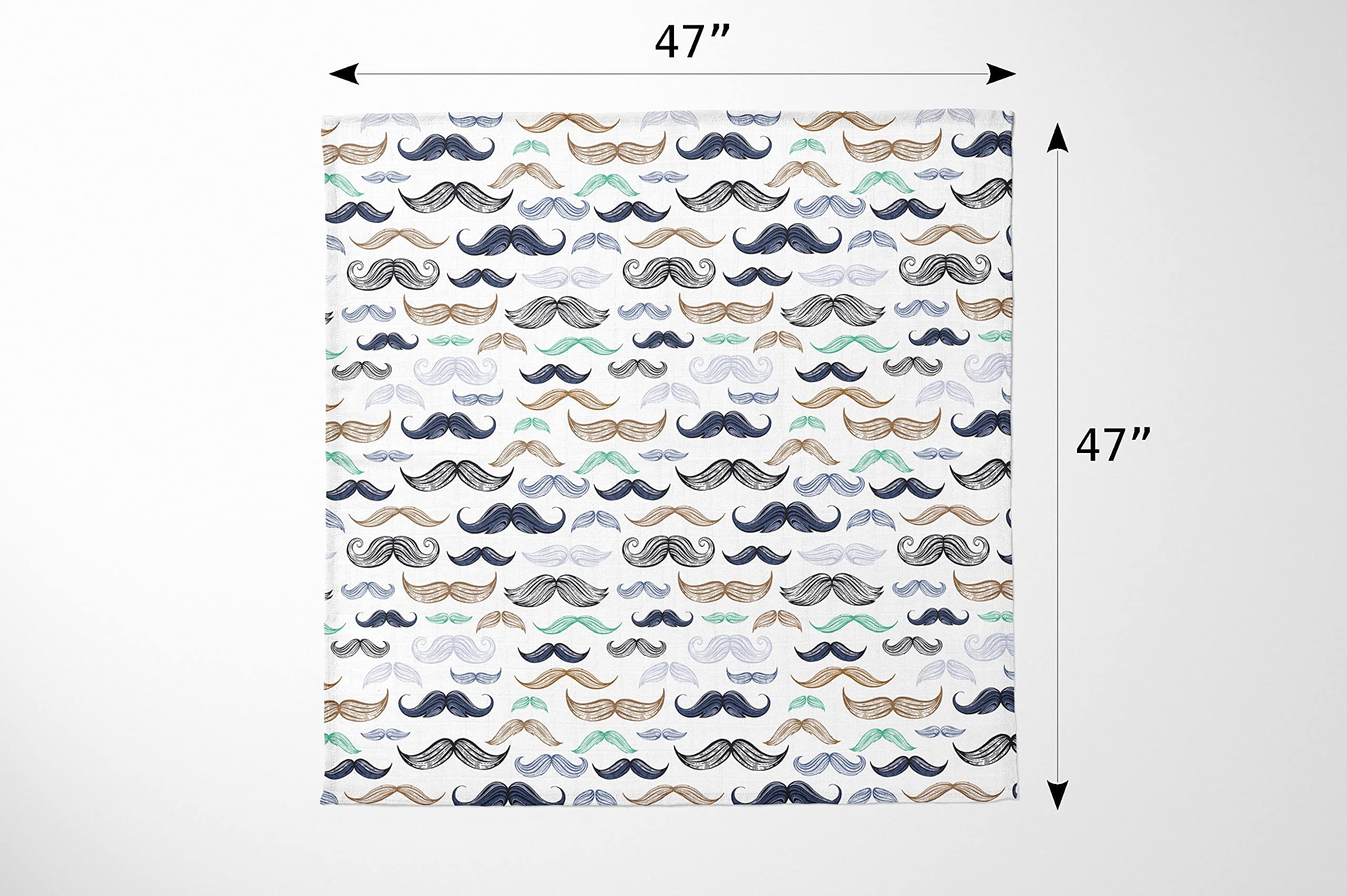 Noisy Mouse 47" x 47" Muslin Swaddle Blanket. 70% Bamboo, 30% Cotton. Little Man Mustache Patternā¦