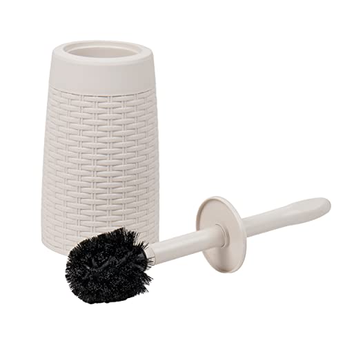 Mind Reader Basket Collection, Round Wastepaper Basket and Toilet Brush Set, Premium Wicker Design, 2 Piece Set, Swivel Lid Bin is 8.75"W x 11.25"H, Brush is 15.25"H, 8.75"L x 8.75"W x 11.25"H, Ivory