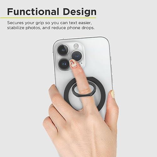PureGear Magnetic Phone Grip, Magnetic Phone Ring Stand, Magnetic Phone Ring Holder for MagSafe iPhone 14, 14 Plus, 14 Pro, 14 Pro Max, 13, 13 Pro, 13 Mini, 13 Pro Max, 12, Adjustable Kickstand(Black)