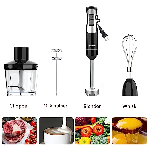 Immersion Blender Handheld, Hand Blender with 500ml Food Chopper, 600ml Container, Milk Frother, Egg Whisk, Puree Infant Food, Smoothies, Sauces and Soups β Black