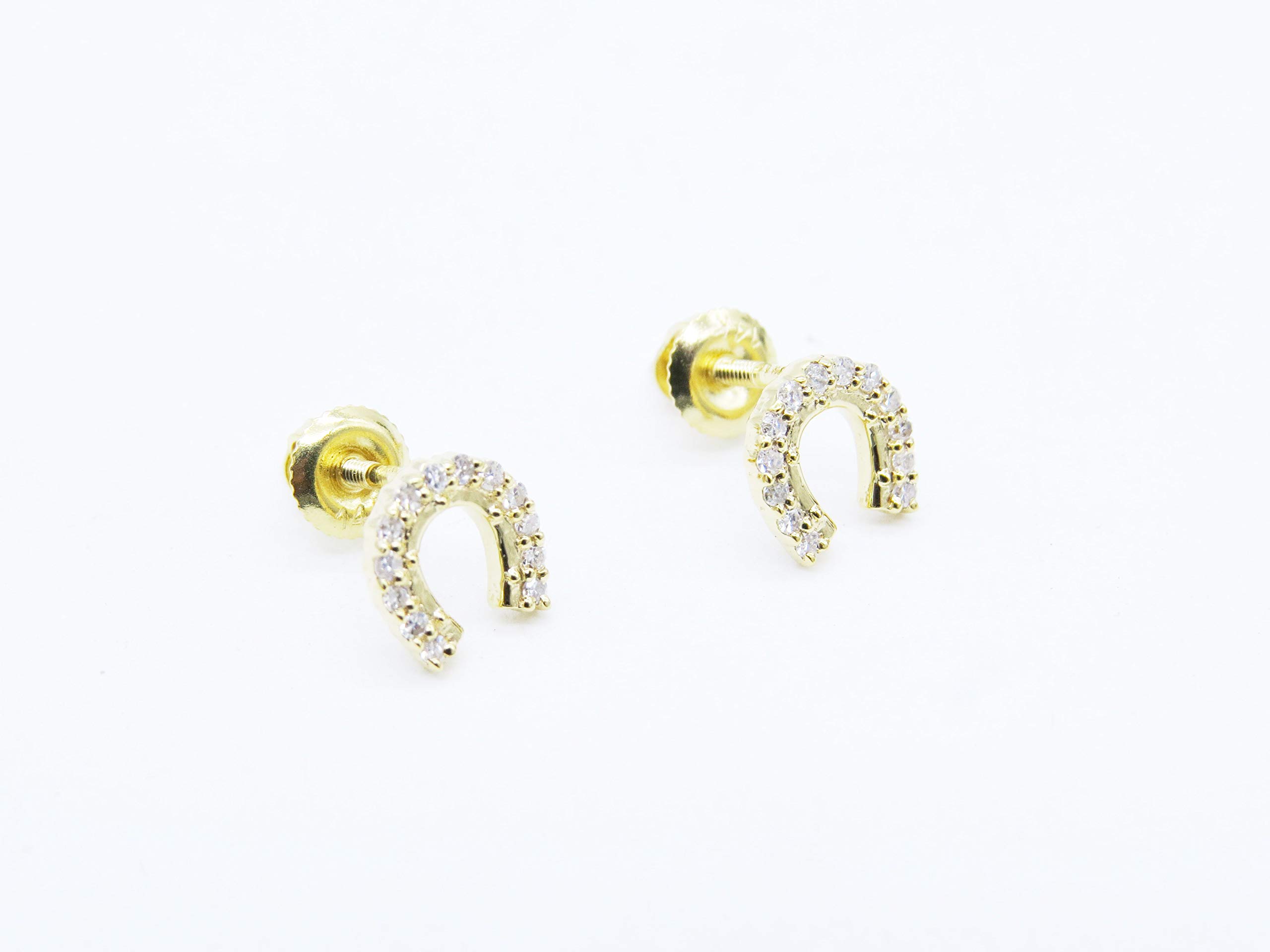 Dazzlingrock Collection 0.13 Carat (ctw) 14K Round White Diamond Ladies Horse Shoe Earrings, Yellow Gold