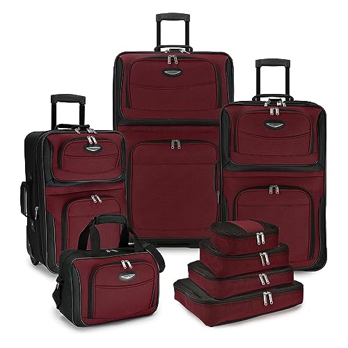 Travel Select Amsterdam Expandable Rolling Upright Luggage, Burgundy, 8-Piece Set