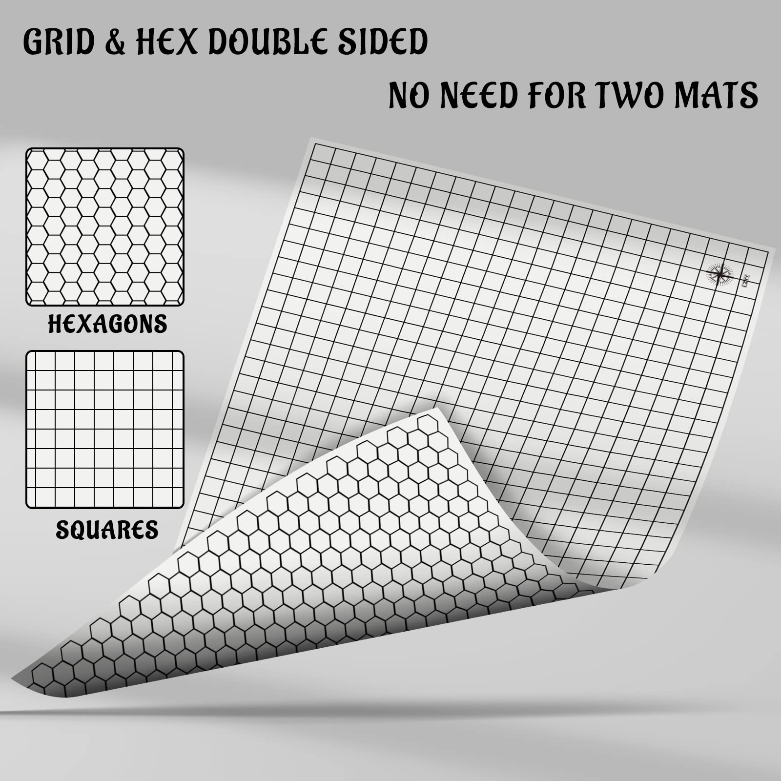 DND RPG Gaming Mat Silicone Battle Board Double-Sided Square & Hex 23"x35" - Foldable and Rollable - Perfect for Dungeons Dragons, Pathfinder and Role Playing Game
