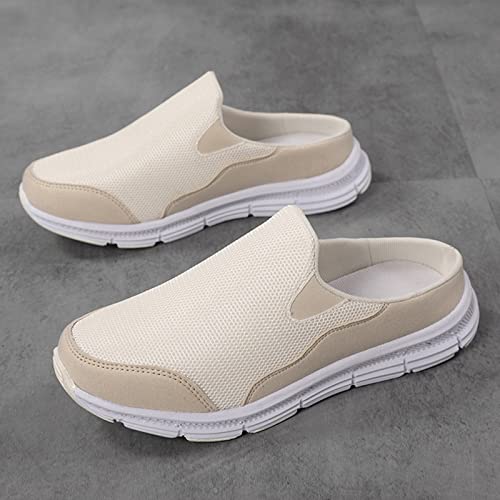 FASDNENDYS Women's Comfortable Wrap Half Slipper Flat Bottom Soft Mesh Sports Casual Shoes Mens Canvas Shoes Beige