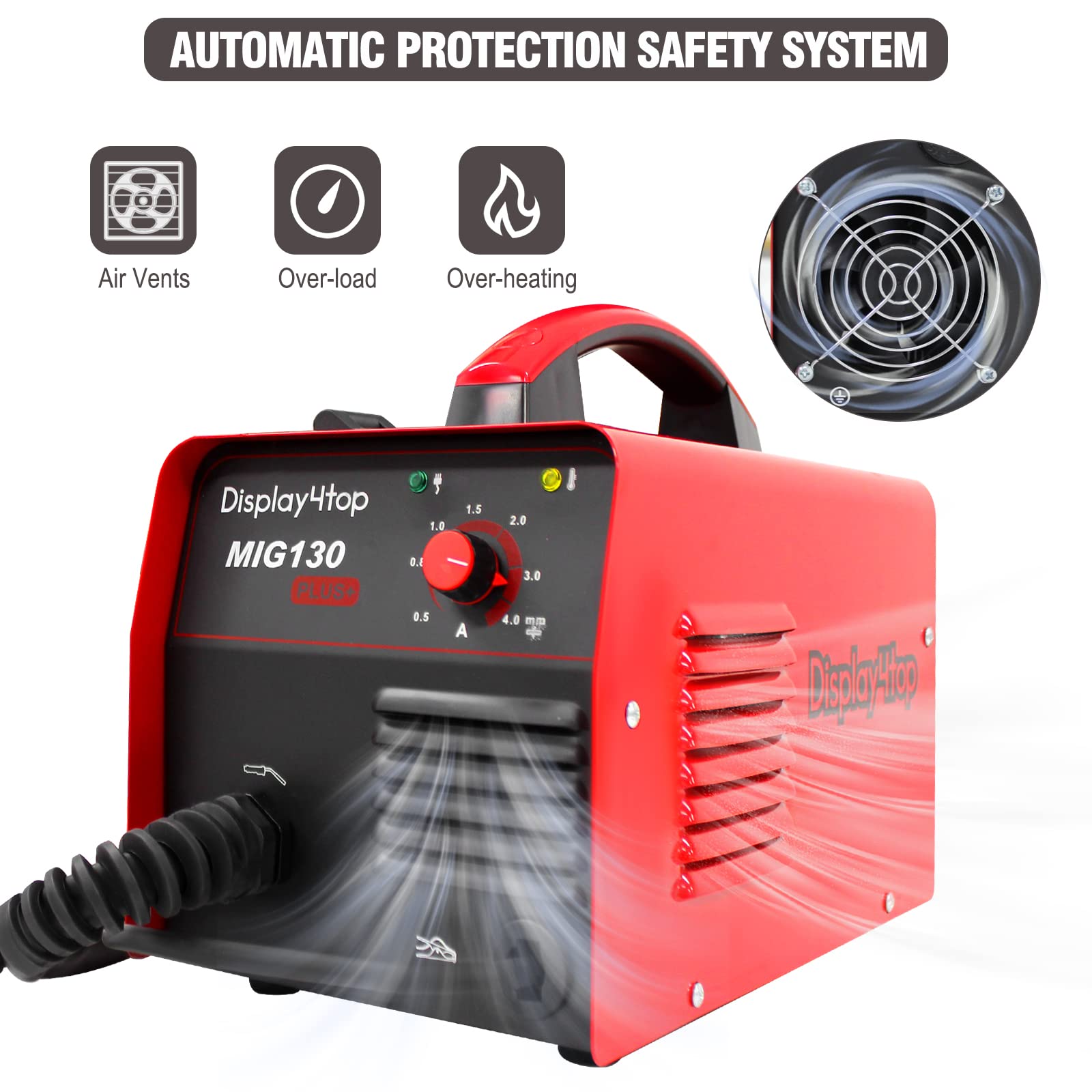 display4top Mig Welder, 130A Portable Welding Machine, Flux Core Wire Welder, MIG 130 Automatic Feed Welding Machine Equipment with Mask - 110V (red)