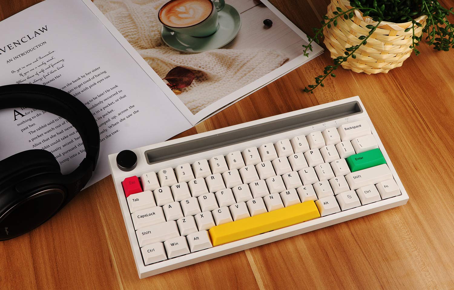 EPOMAKER Ajazz K620T 60% RGB Bluetooth Wireless Wired Mechanical Keyboard with 4400mAh Battery, PBT Keycaps, Wheel Volume Button for MacOS/Windows/iOS/Android (Ajazz Pink Switch, White)