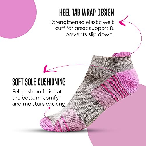 ethentic Womens Low Cut Performance Heel Tab Cushioned Athletic Socks (8 Pairs) (Large)