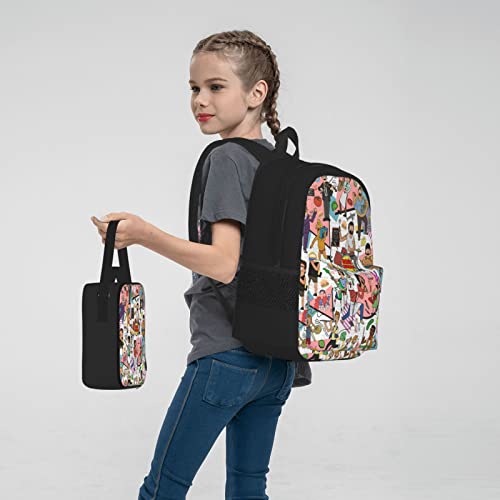 ORPJXIO Backpack 3 Piece Set Bob's Anime Burgers Laptop Backpack Pencil Case Lunch Bag Combination For Travel Work Camping