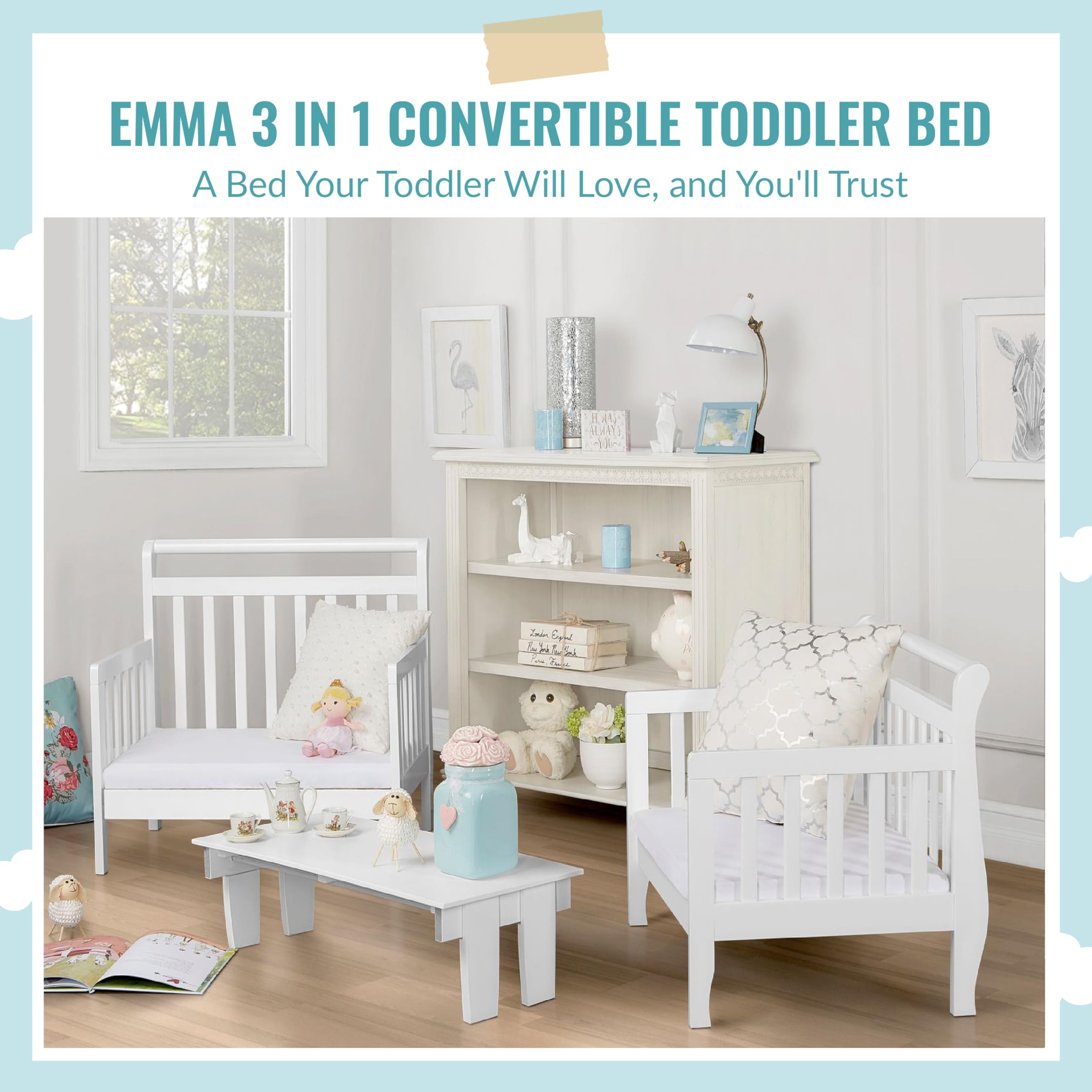 Dream On Me Emma 3 in 1 Convertible Toddler Bed in White