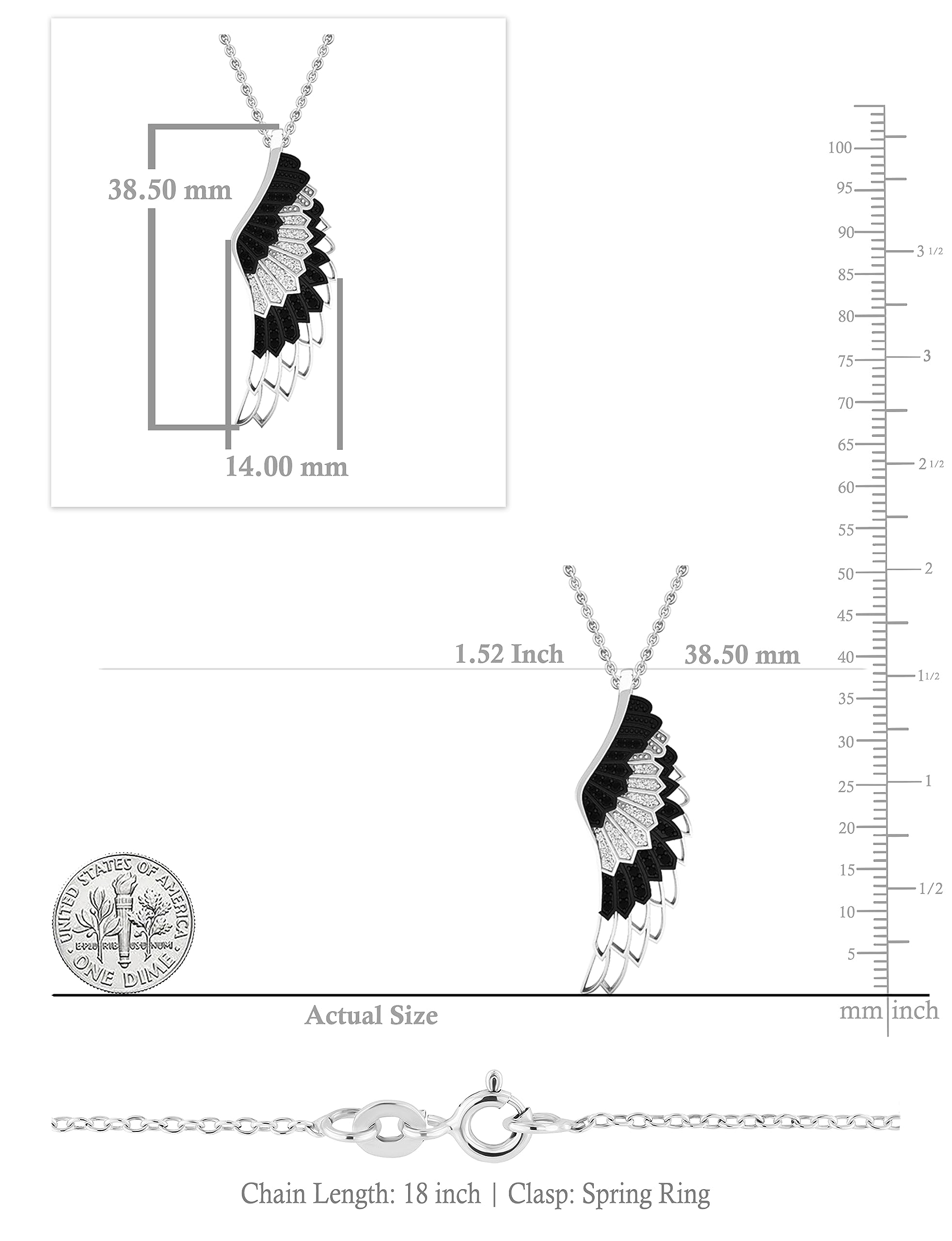 Dazzlingrock Collection 0.40 Carat (ctw) Black And White Diamond Angel Wing Feather Pendant, Sterling Silver