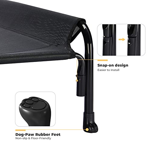 Veehoo Elevated Dog Bed, Outdoor Raised Dog Cots Bed for Large Dogs, Cooling Camping Elevated Pet Bed with Slope Headrest for Indoor and Outdoor, Washable Breathable, Large, Black, CWC2204