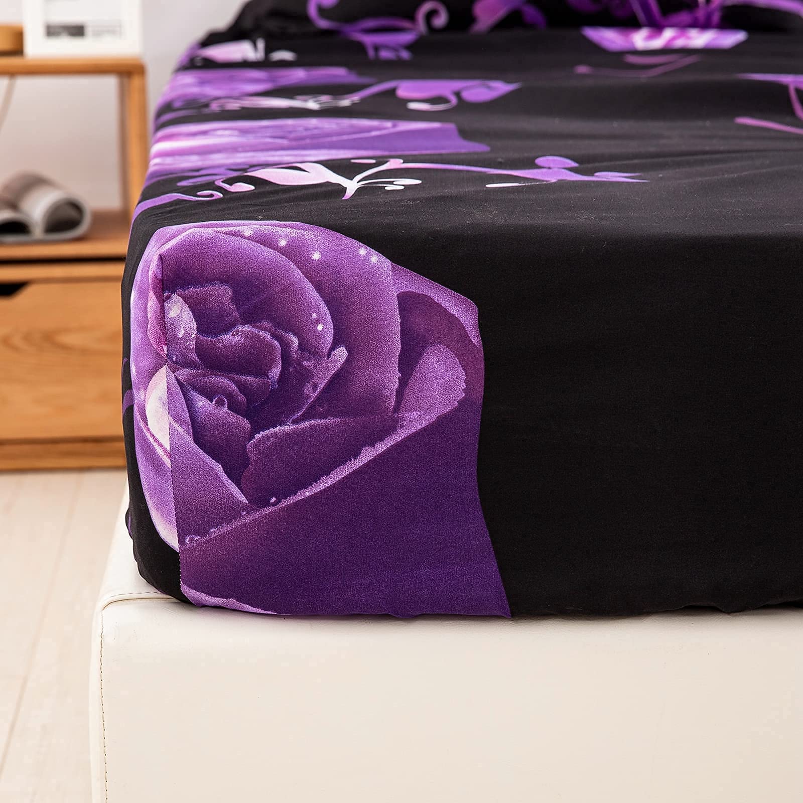Purple Rose Comfortter Set Queen and Sheet Set for Queen Bed, 3 Piece Fluffy Down Alternative Duvet Set Matching with 4 Piece Bedding Sheet Set. All Season Bedding Set Queen
