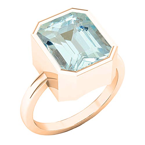 Dazzlingrock Collection 10K 11X9 MM Emerald Aquamarine Ladies Bezel Set Solitaire Engagement Ring, Rose Gold, Size 5
