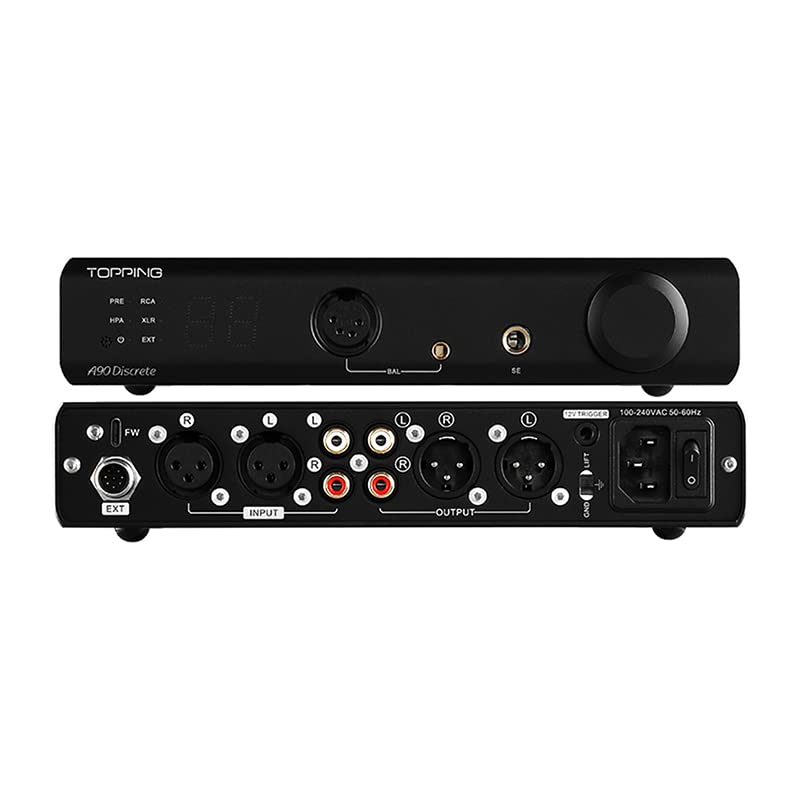 Topping A90 Discrete Fully Discrete Balanced Headphone AMP NFCA 4-Pin-XLR 4.4 Balanced 6.35mm SE Output Pre-Amplifier 2 * 9800mW 2 Gain Settings Headphone AMP Headphone Amplifier(Black)