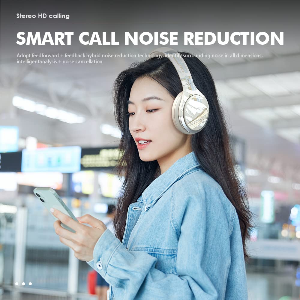 Greshare Wireless Headphone,Active Noise Canceling Headphones with Microphone Deep Bass Bluetooth Gaming Over-Ear Headset for Cellphone PC ipad Tablet Laptop. (Black & Gold)