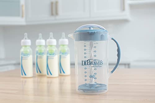 Dr. Brown's Baby Formula Mixing Pitcher 32oz, Blue with Anti-Colic Options+ Wide-Neck Baby Bottles, 4 Pack, 9 oz