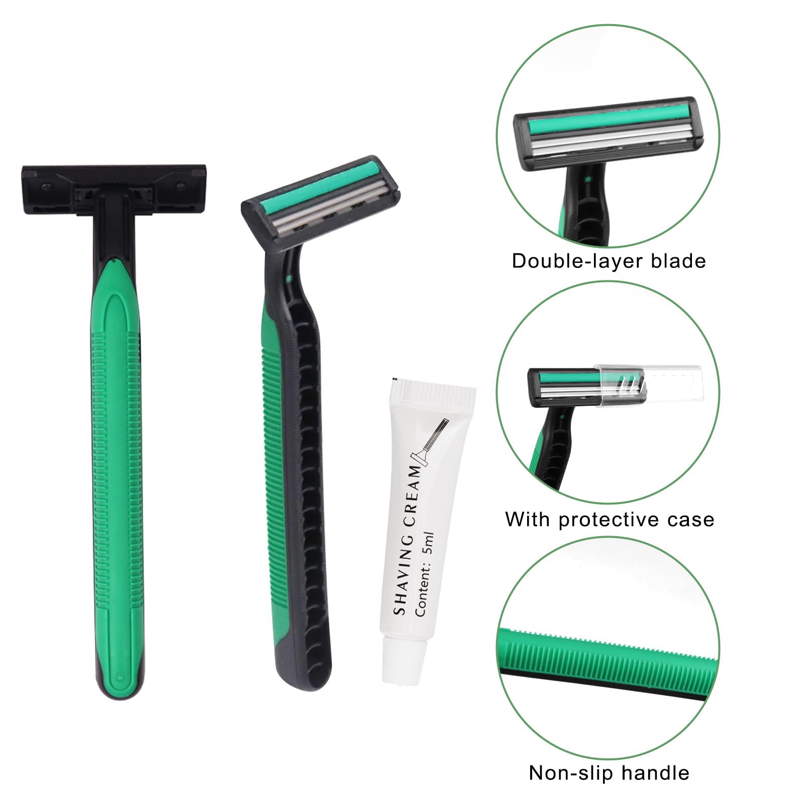 disposable razors in bulk, bulk razors with knife cap, individually packaged disposable razors bulk with shaving cream for hotels, shelters, homeless, nursing homes, charities, churches (60 packs)